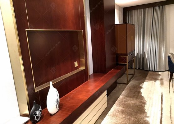 Birch / Mahogany Solid Wood 5 Star Hotel Furniture Writing Table With 3 Drawers