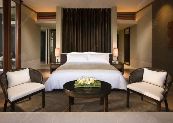 Luxury Customized King Size Hotel Bedroom Furniture Villa Wood Veneer And Painting