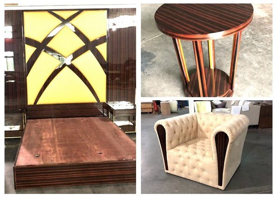 Saudi Arabia Hotel Project Furniture Ebony Veener Finish / Bedroom Suite Furniture