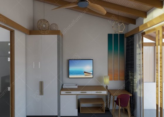 Maldives Islands Resort Hotel Bedroom Furniture With Oak Solid Wood Frame