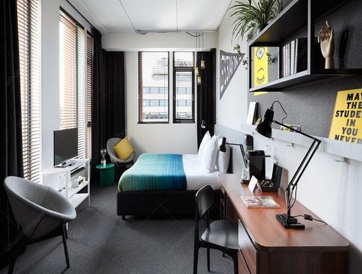 Simpty Hotel Bedroom Suite Furniture With MDF / Plywood Desk SGS FSC
