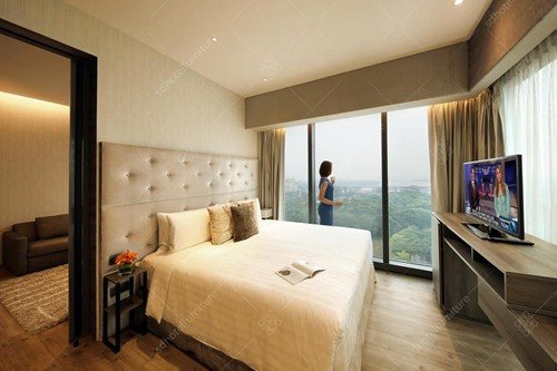 Custom Size Shangdian Modern Hotel Bedroom Furniture With Tempered Glass Coffee Table