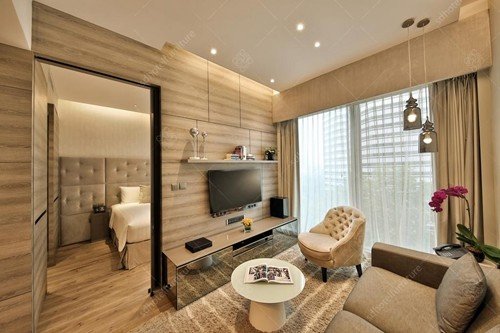 Custom Size Shangdian Modern Hotel Bedroom Furniture With Tempered Glass Coffee Table