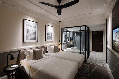 Foshan Hilton Hotel Bedroom Furniture With Velvet , Lint Fabric