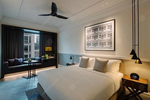 Foshan Hilton Hotel Bedroom Furniture With Velvet , Lint Fabric