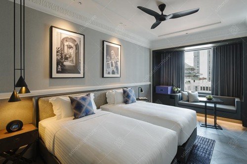 Foshan Hilton Hotel Bedroom Furniture With Velvet , Lint Fabric