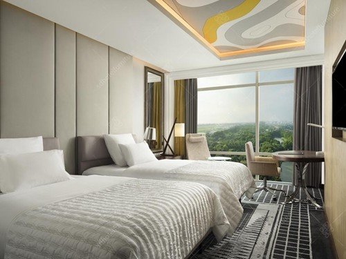 Foshan 4 Star Hilton Hotel Bedroom Furniture With Wood , MDF , Plywood Material