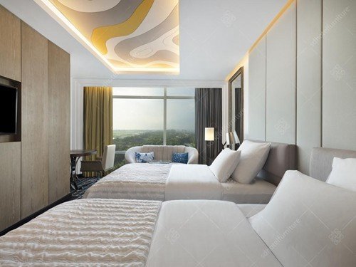 Foshan 4 Star Hilton Hotel Bedroom Furniture With Wood , MDF , Plywood Material