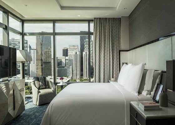 Grey Style Modern Hotel Bedroom Furniture With Stainless Steel / Solid Wood