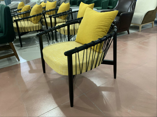 Yellow Cushion Leisure Chair / Hotel Lounge Chair Single Sofa Black Frame