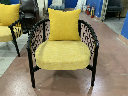 Yellow Cushion Leisure Chair / Hotel Lounge Chair Single Sofa Black Frame