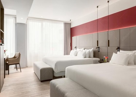 Customized Modern Hotel Bedroom Furniture With Fixed Furniture MDF Material