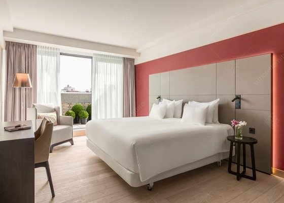 Customized Modern Hotel Bedroom Furniture With Fixed Furniture MDF Material