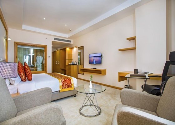 Wooden Material Hotel Suite Furniture With MDF Melamine / HPL Hotel Room Furniture
