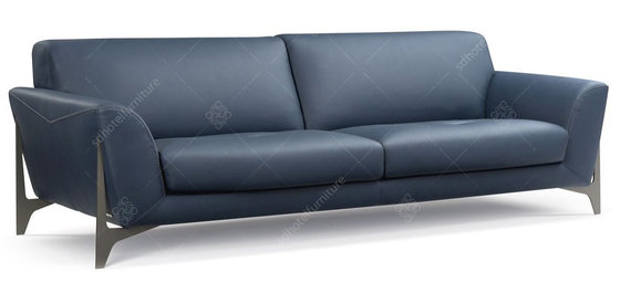 Hotel Lobby Stainless Steel Sofa And Chair Set , Black Modern Sectional Leather Sofas