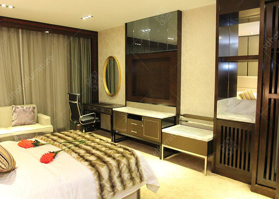 Antique Business Type Hotel Bedroom Furniture Covered With Glossy Lacquer Finish