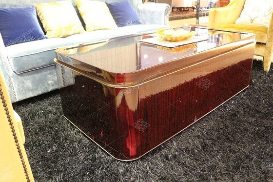 Rectangle Hotel Coffee Table Classical Style High Gloss Ebony Wood Veneer Material