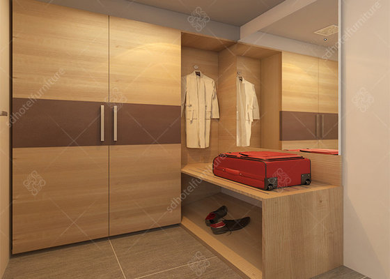 Economic Wooden Frame Hotel Bedroom Furniture Sets Double Bed Simple Style