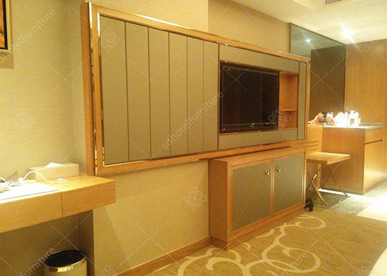 Simply King Room Hotel Bedroom Furniture Sets 3 Star Solid Wood High Standard