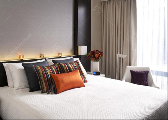Modern 4 Star Hotel Bedroom Furniture Sets 5 Light Lacquer Finish  MDF Panel