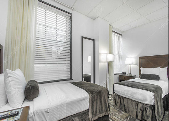 Modern Grey Hotel Bedroom Furniture Sets Solid Wood Comfortable Environment - Friendly