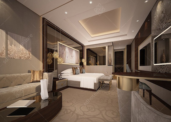 Customized Luxury Hotel Bedroom Furniture High Density Form Classical Style