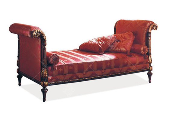 Red Royal Curved Chaise Sectional Sofa , Antique Style Small Bedroom Sofa