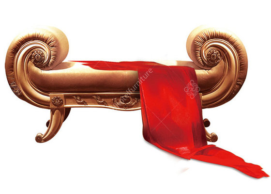Red Royal Curved Chaise Sectional Sofa , Antique Style Small Bedroom Sofa