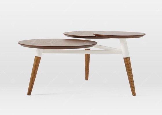 Oak / Walnut  Beech Hotel Coffee Table Solid Wood Legs With Golden Stainless Steel Decoration