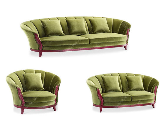 Modern Carved Green Living Room Sofa Set Kiln Dried Wood Frame High Desnity Foam