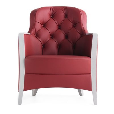 Red Comfy Lounge Chairs For Bedroom , Genuine Leather Modern Accent Chairs