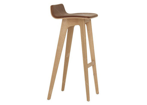 Light Brown Commercial Bar Furniture Solid Wood Frame Bar Stools Simple Style