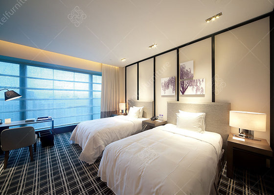 Clean Style Double Bed Hotel Bedroom Furniture Sets Environment Lacquer