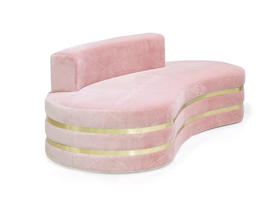Hotel Furniture Lounge , Modern Lobby Sofa Sets In Pink Velvet and Stainless Steel Strip