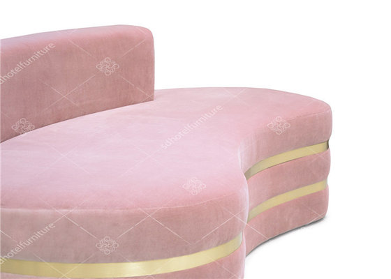 Hotel Furniture Lounge , Modern Lobby Sofa Sets In Pink Velvet and Stainless Steel Strip