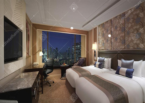 Elegant White Bedroom Furniture Sets For Hotel With Soild Wood Material