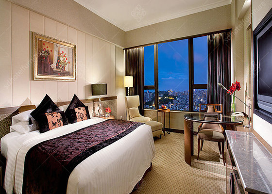 Luxury Hotel Double Guest Room Furniture With Leather Sofa Customized Size