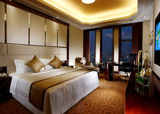 Luxury Hotel Double Guest Room Furniture With Leather Sofa Customized Size