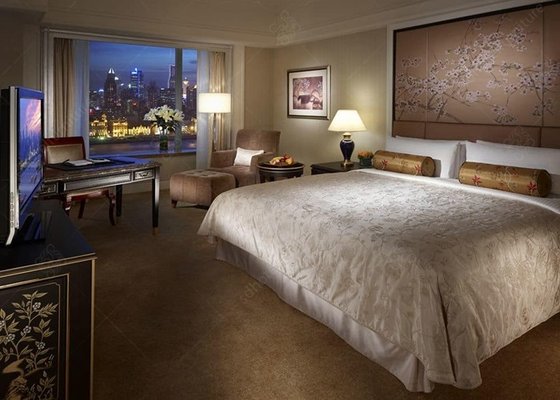 Business Hotel Bedroom Furniture Sets High Density Foam With Fabric / PU / Leather