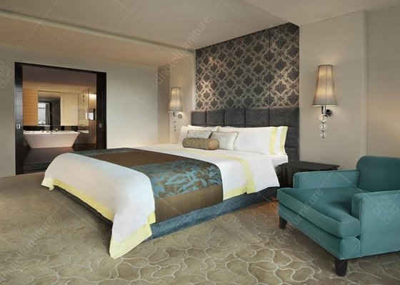 Hotel Furniture High Gloss Wooden + MDF / Plywood King Size Bed