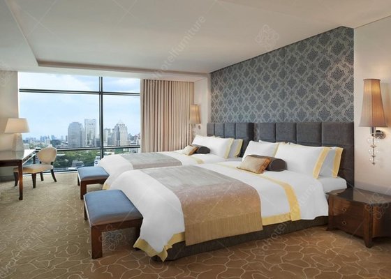 Hotel Furniture High Gloss Wooden + MDF / Plywood King Size Bed