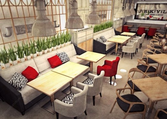 Modern Restaurant Furniture / Oak Wooden Restaurant Tables And Chairs