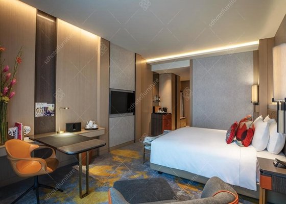 Modern Hotel Furniture Apartment Bedroom Sets Solid Wood + Plywood + MDF Covered