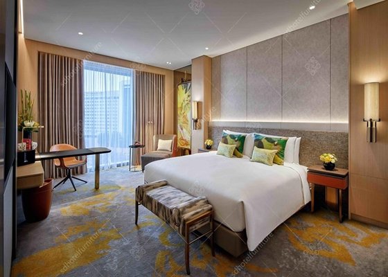 Modern Hotel Furniture Apartment Bedroom Sets Solid Wood + Plywood + MDF Covered