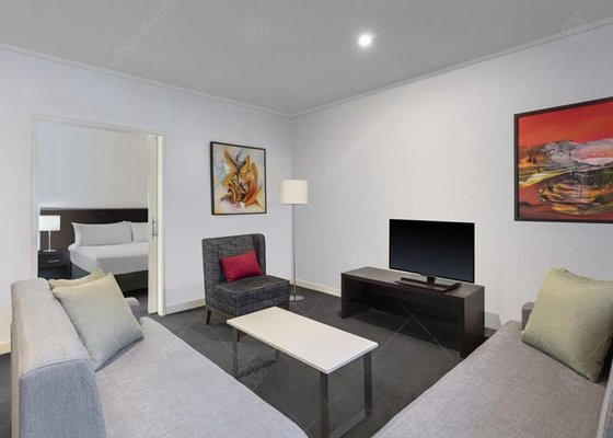 Wooden Frame Commerical Apartment Hotel Bedroom Furniture Sets With Living Room