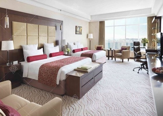Customized Plywood Solid Wood Hotel Room Furniture / Twin Bedroom Sets