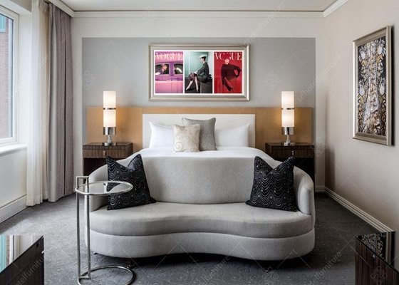 Artistic European Hotel Bedroom Furniture Sets / Commercial Solid Wood Bed