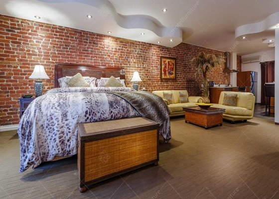 Artistic Wooden Commercial Hotel Bedroom Furniture Sets Includes Headboards , Bed Base , Nighstand