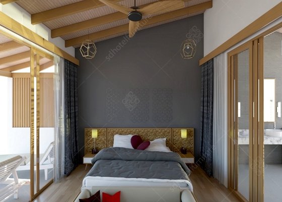 Maldives Islands Resort Hotel Bedroom Furniture With Oak Solid Wood Frame