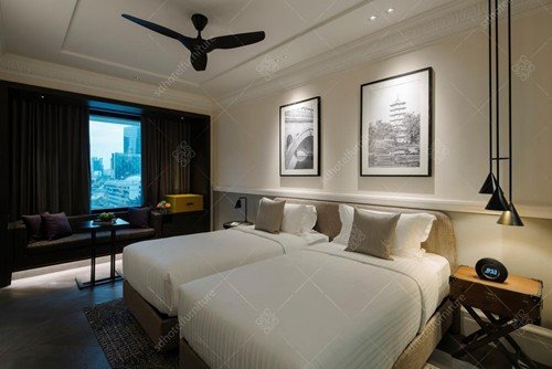 Foshan Hilton Hotel Bedroom Furniture With Velvet , Lint Fabric